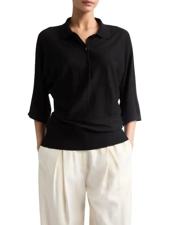 LISA YANG Norie Cashmere Polo Sweater - Black