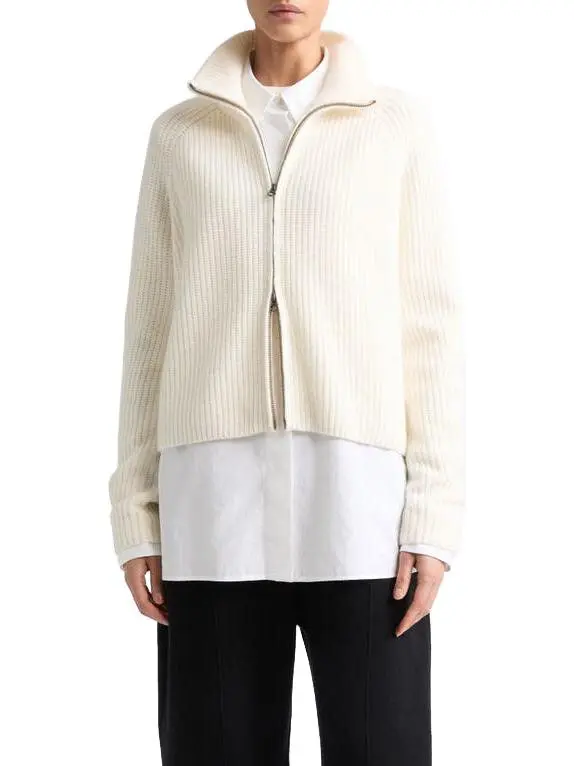 LISA YANG Sadie Cashmere Shaker Stitch Zip Cardigan - Cream