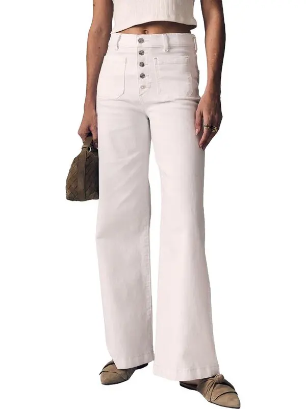 LE JEAN Georgia Patch Pocket Wide Leg Jeans - White