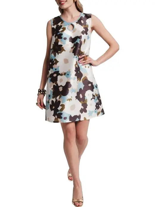 FRANCES VALENTINE Sleeveless Keyhole Print Mini Dress - Blue/multi
