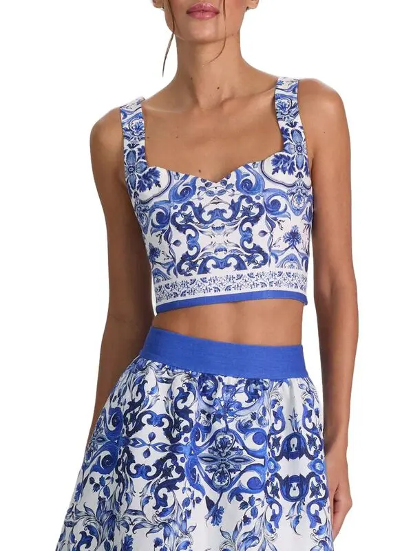 Alice + Olivia Miriam Tie Back Linen Blend Crop Top - Solstice