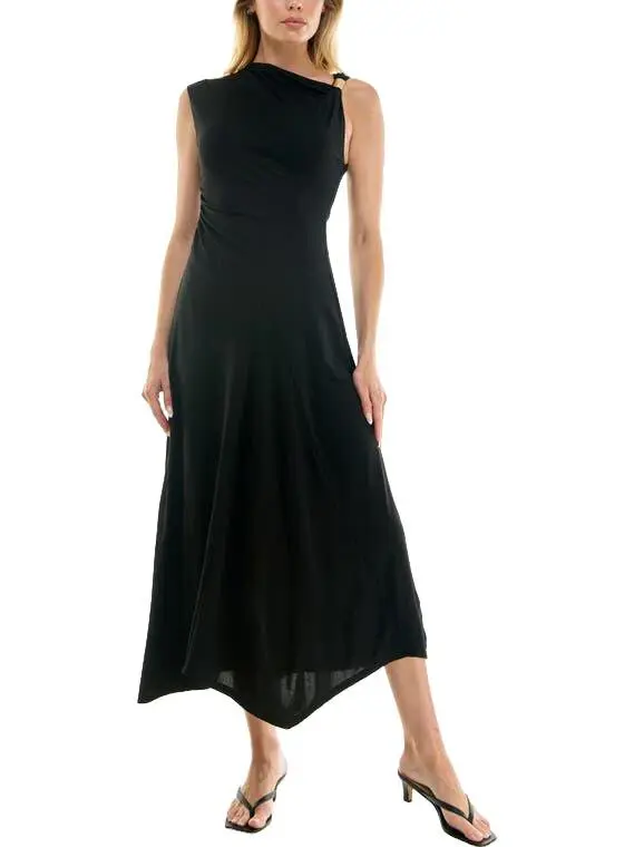 SOCIALITE Asymmetric Side Ruched Midi Dress - Black