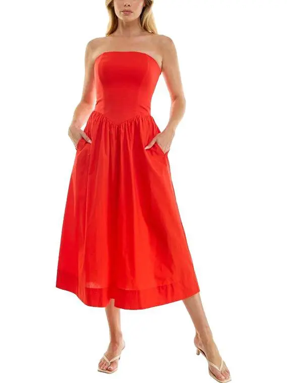 SOCIALITE Strapless Mixed Media Midi Dress - Red