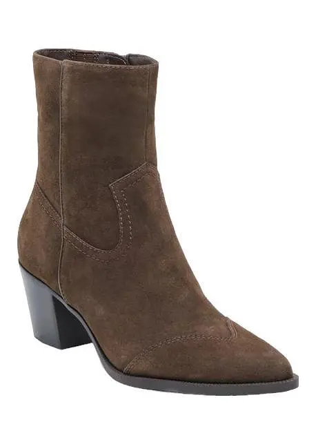 Dolce Vita Salma Bootie With Pointed Toe And Stacked Heel - Espresso Suede