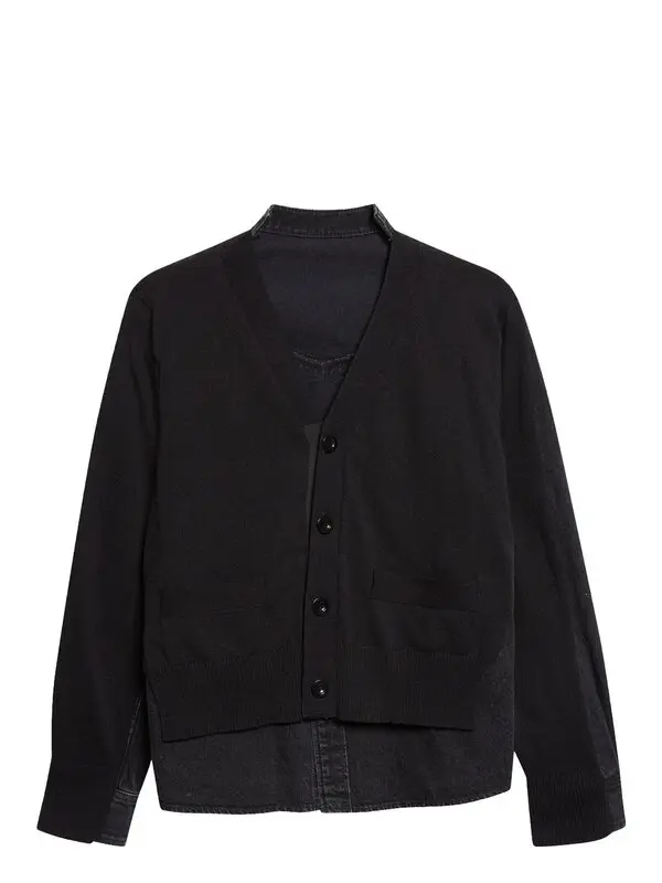 Sacai Cardigan Front Denim Shirt - Black
