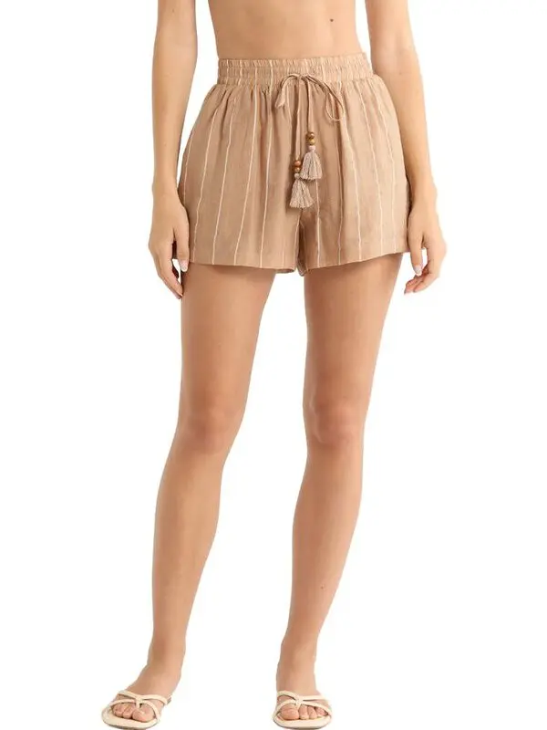 Elan Drawstring Cover-up Shorts - Tan