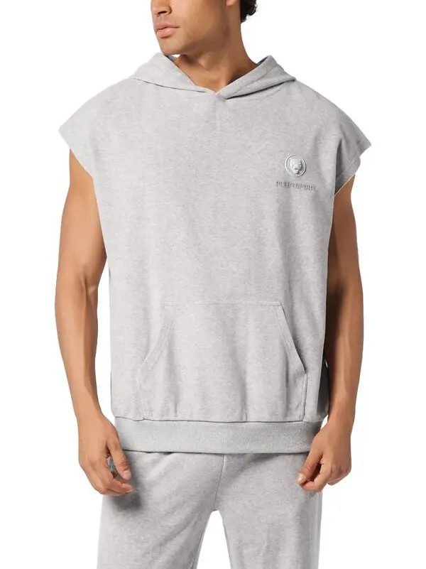 PLEIN SPORT Sponge Sleeveless Hooded Vest - Lightgrey