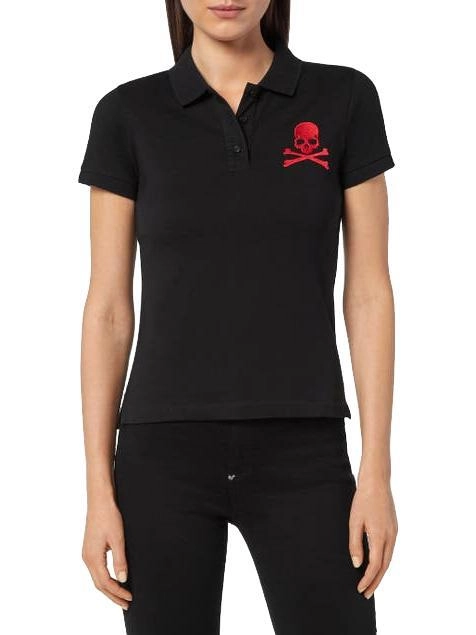 Philipp Plein Embroidered Skull Polo Shirt - Black