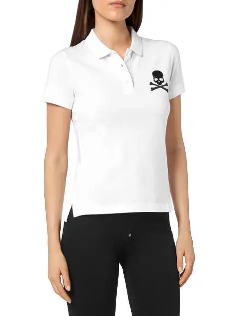 Philipp Plein Embroidered Skull & Crossbones Polo Shirt - White