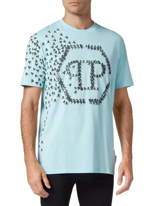 Philipp Plein T-shirt Round Neck Ss Skull&amp;bones - Lightblue
