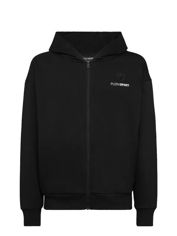 PLEIN SPORT Oversize Zipped Hoodie Sweatshirt With Graphic Prints - Black