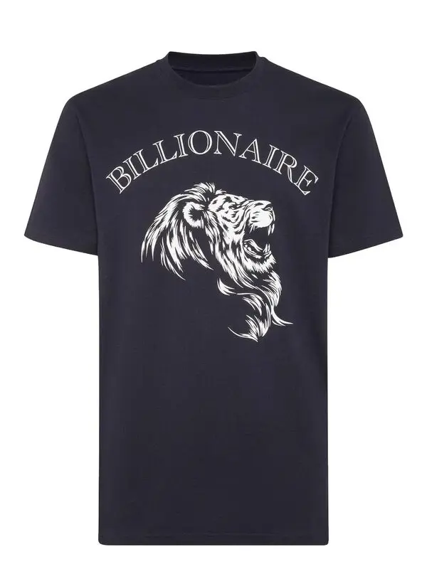 BILLIONAIRE Embroidered Round Neck T-shirt Lion - Darkblue
