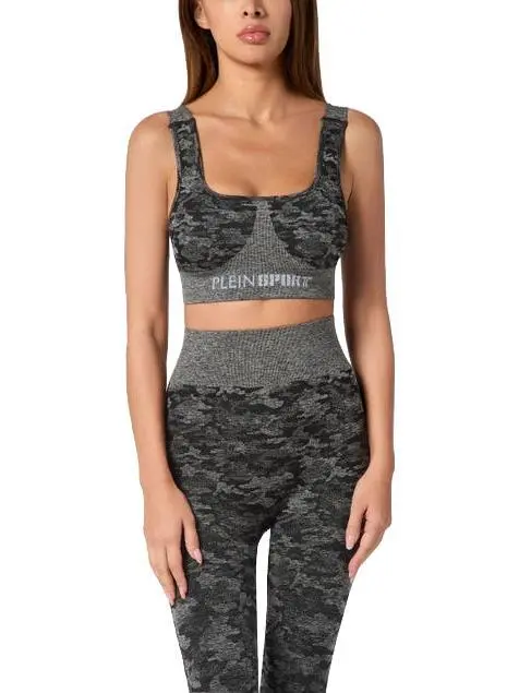 PLEIN SPORT Seamless Crossed Straps Sport Bra Logo - Black