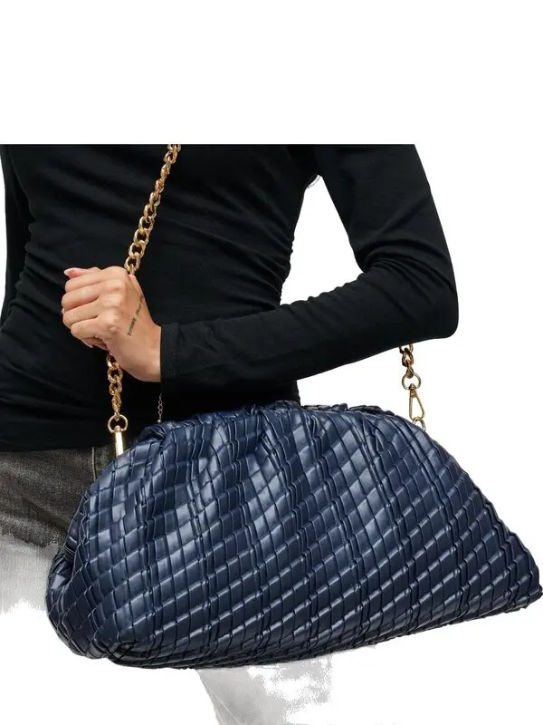 URBAN EXPRESSIONS Veronica Woven Clutch With Chain Strap - Navy