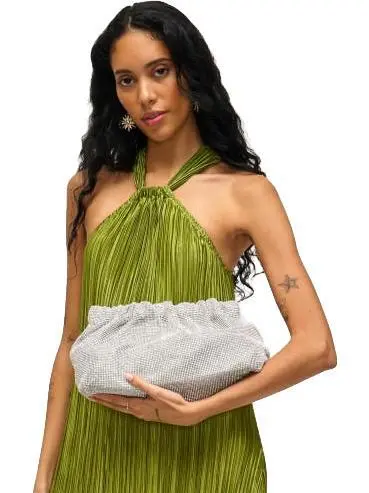 URBAN EXPRESSIONS Hazel Clutch With Rhinestones And Ruched Design - Silver