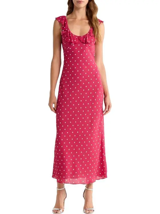 FAVORITE DAUGHTER The Blossom Ruffle Dot Sleeveless Maxi Dress - Raspberry/ivory Do