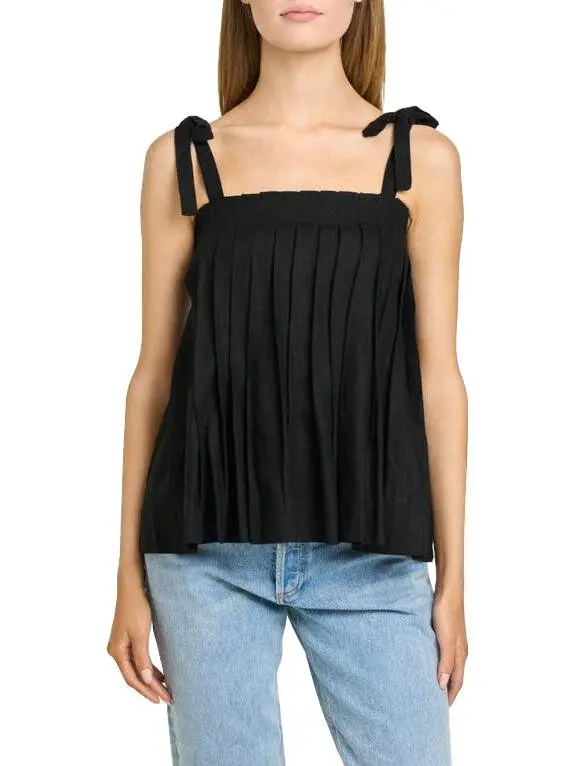 WAYF Stevie Pleated Tie Shoulder Babydoll Top - Black