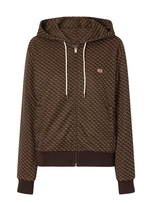 WALES BONNER Logo-embroidered Jacquard-knit Zip-up Hoodie - Brown