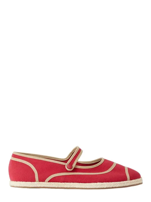 Staud Nora Canvas Espadrille Mary Jane Flats - Red