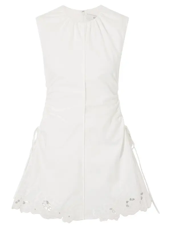 SIR. Klara Ruched Broderie Anglaise Cotton Mini Dress - Neutrals