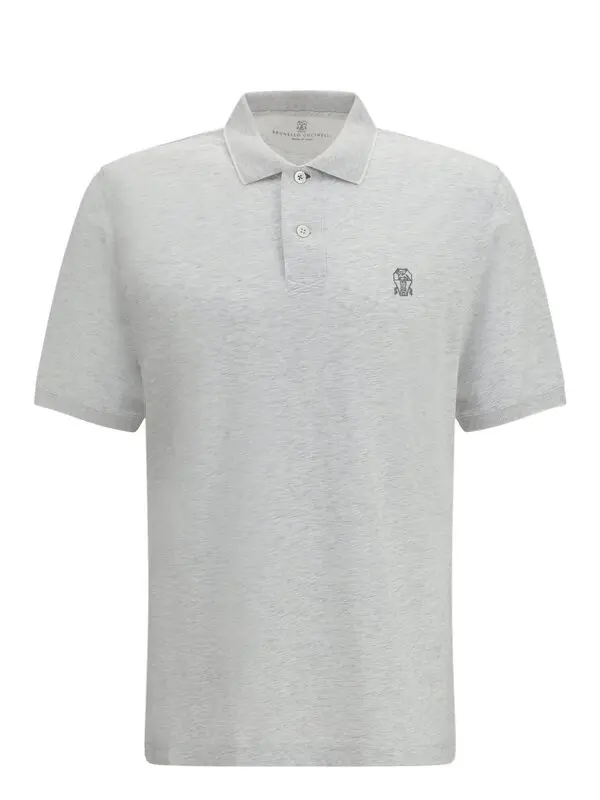 Brunello Cucinelli Polo In Cotton Jersey With Short Sleeves - Grey