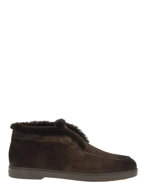 Santoni Suede Shearling Ankle Boots - Brown