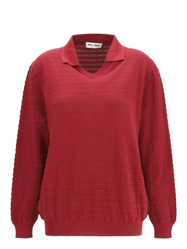Miu Miu Cotton V-neck Sweater - Bordeaux