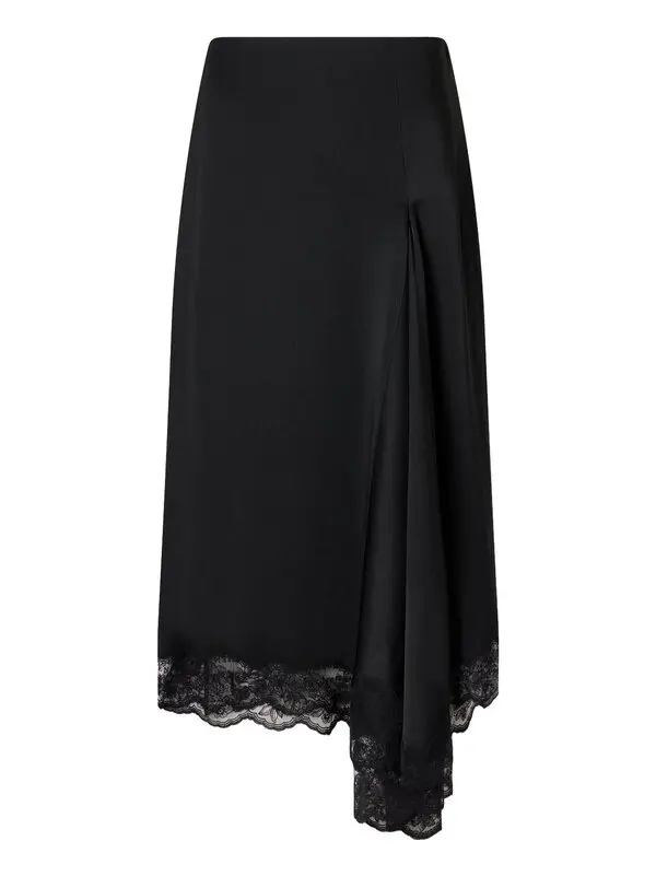 Alexander McQueen Asymmetric Draped Lace-trimmed Crepe Midi Skirt - Black