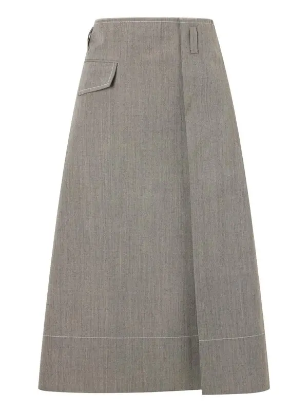 Marni Pleated Virgin Wool Midi Skirt - Gray