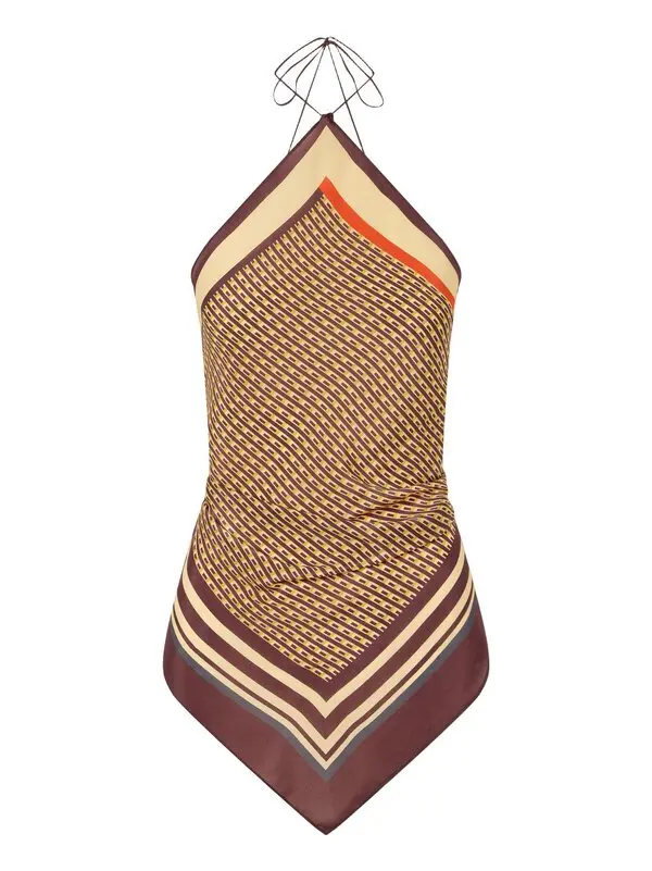 SIR. Cooper Geometric Print Halterneck Top - Brown