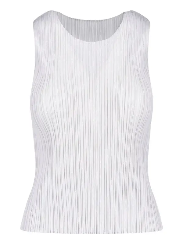 Issey Miyake Pleats Please Sleeveless High Neck Top - Gray