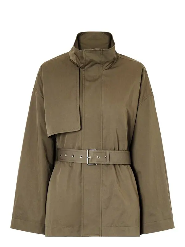 FRAME Belted Cotton-twill Cropped Jacket - Green