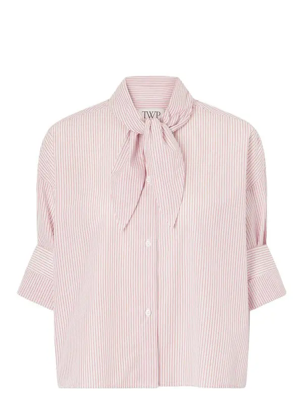 TWP Striped Cotton-poplin Shirt With Neck Tie Detail - Pink