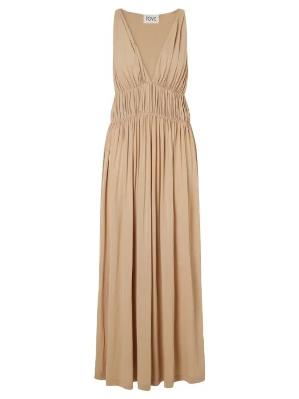 Tove Ouida Gathered Jersey Maxi Dress - Neutrals