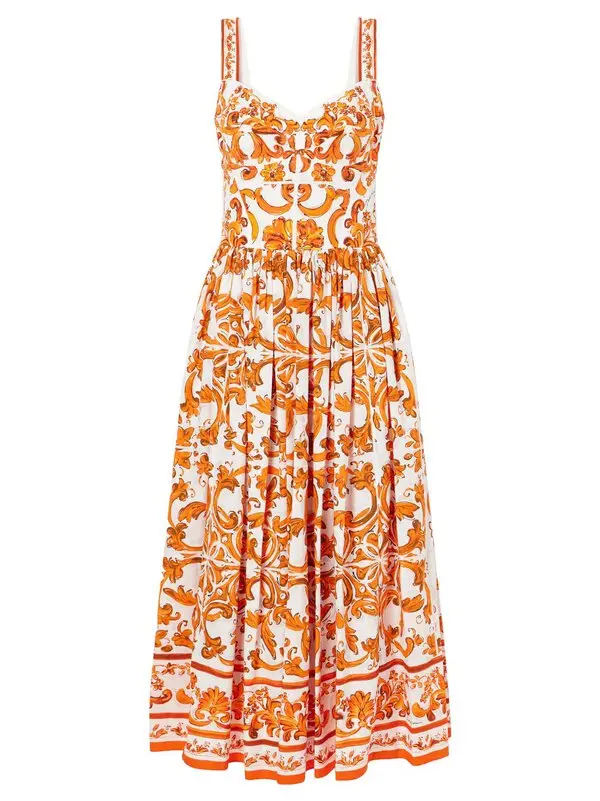 Dolce & Gabbana Printed Cotton-poplin Midi Dress - Orange