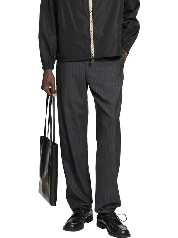 Burberry Pinstriped Wool Track Pants - Grey