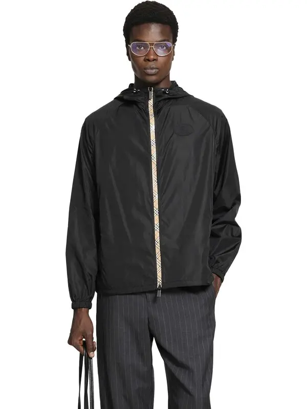 Burberry Clapton Windbreaker With Signature Check Trim - Black