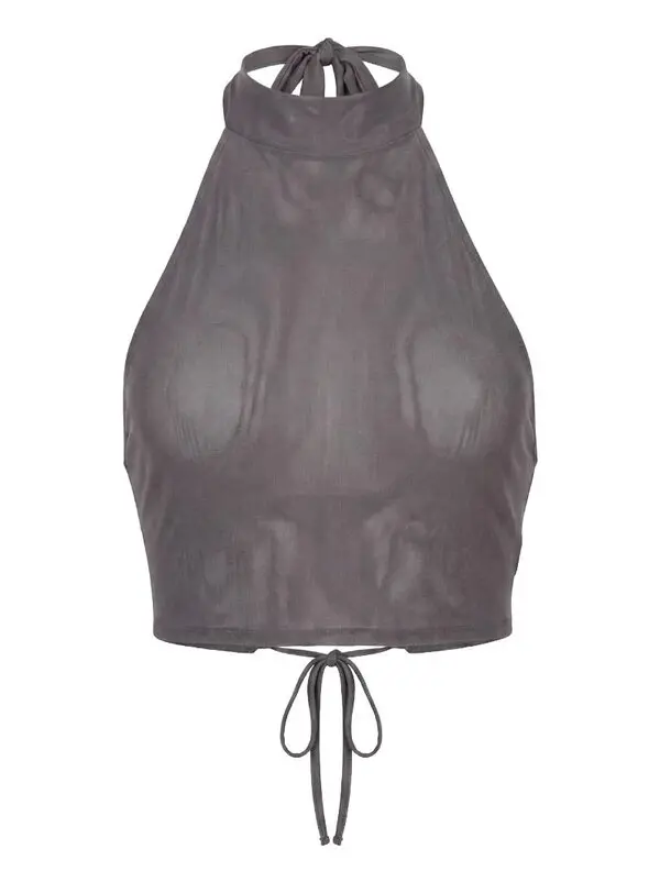 KHELA THE LABEL Halter Neck Open Back Tulle Top - Grey