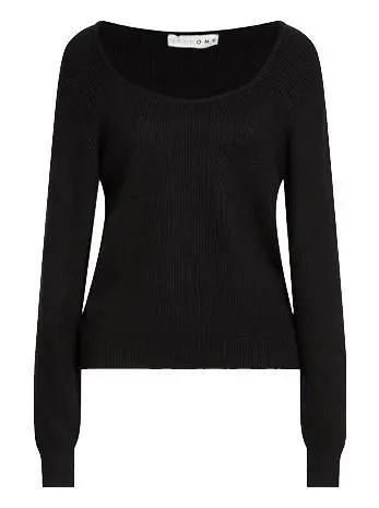 HAVEONE Ribbed Knit Long Sleeve Sweater - Black
