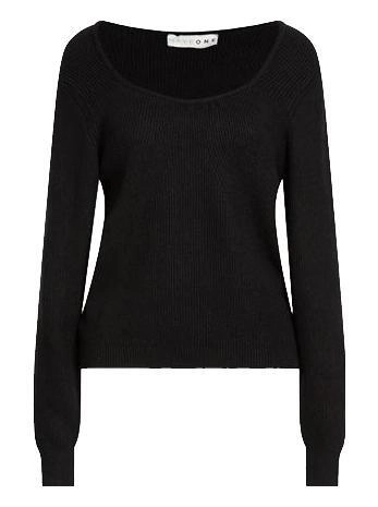 HAVEONE Ribbed Knit Long Sleeve Sweater - Black