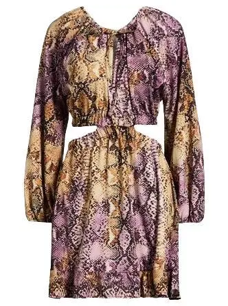 Dixie Mini Dress With Snake Print And Cut-out Detail - Yellow