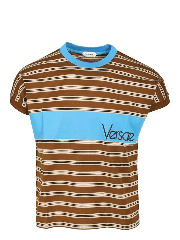 Versace Striped Cotton T-shirt With Inlay - Multicolor