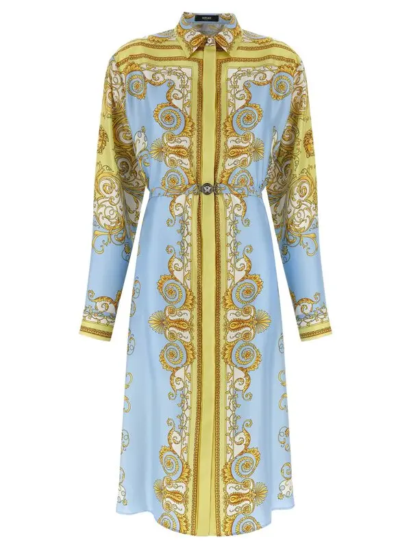 Versace Spring Barocco Silk Midi Dress - Blue