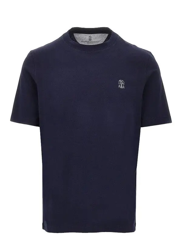 Brunello Cucinelli Jerey T-hirt With Logo - Blue