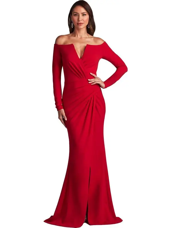 Tadashi Shoji Asymmetric Draped Gown - Geranium