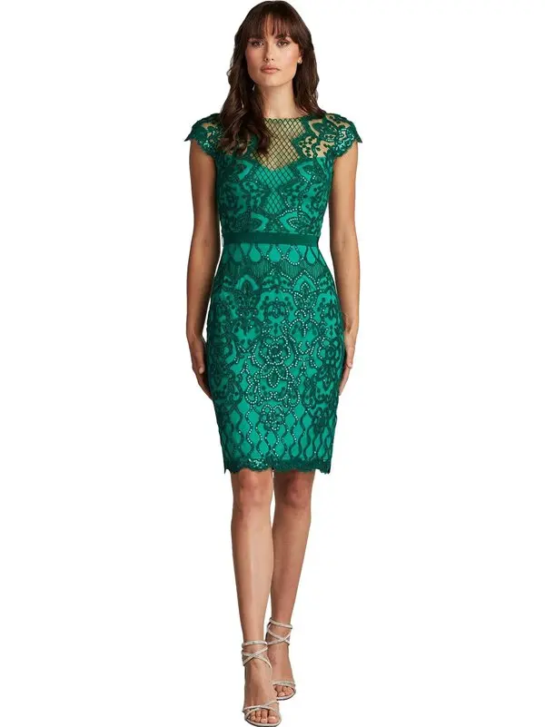 Tadashi Shoji Miranda Sequin Embroidered Sheath Dress - Pine