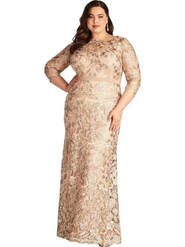 Tadashi Shoji Marcel Embroidered Illusion Gown - Pebble