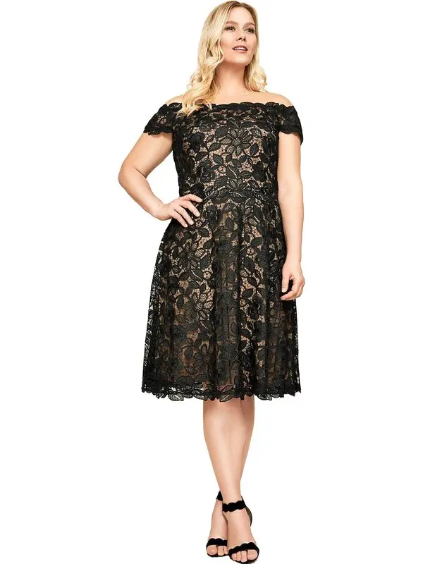 Tadashi Shoji Off-the-shoulder Lace Dress - Black/nude