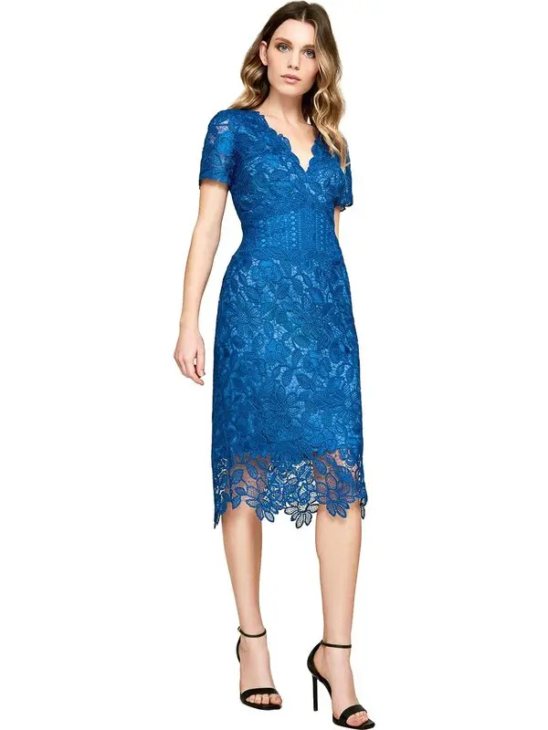 Tadashi Shoji Carter Floral Lace Dress - Azure
