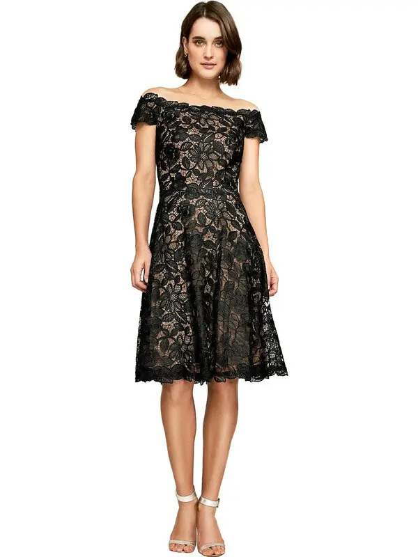 Tadashi Shoji Elidi Off-the-shoulder Lace Dress - Black/nude